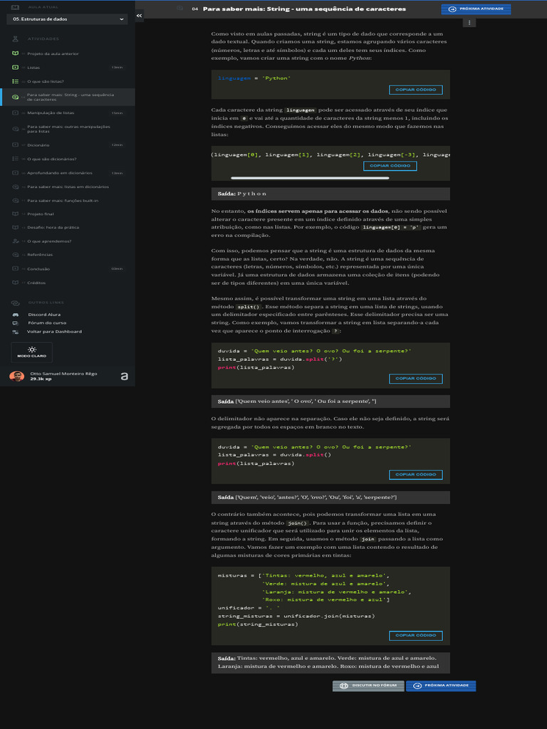 Python para Saber Mais - String - Uma Sequência de Caracteres - Alura - Cursos Online de ...