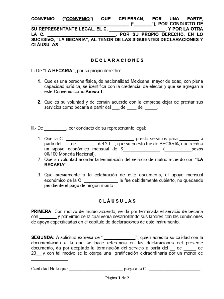 Convenio Terminación Laboral Mutuo Acuerdo | PDF