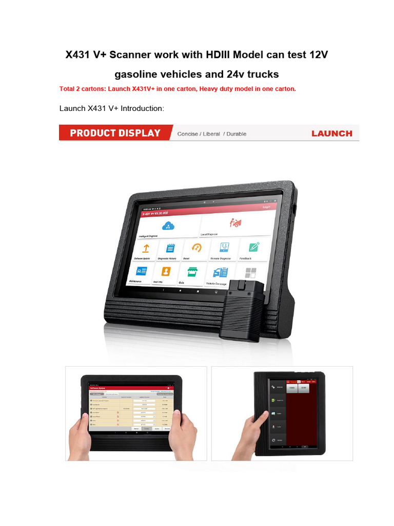 Launch X431V Heavy Duty Module Work For 12V24V Cars and Trucks | PDF ...