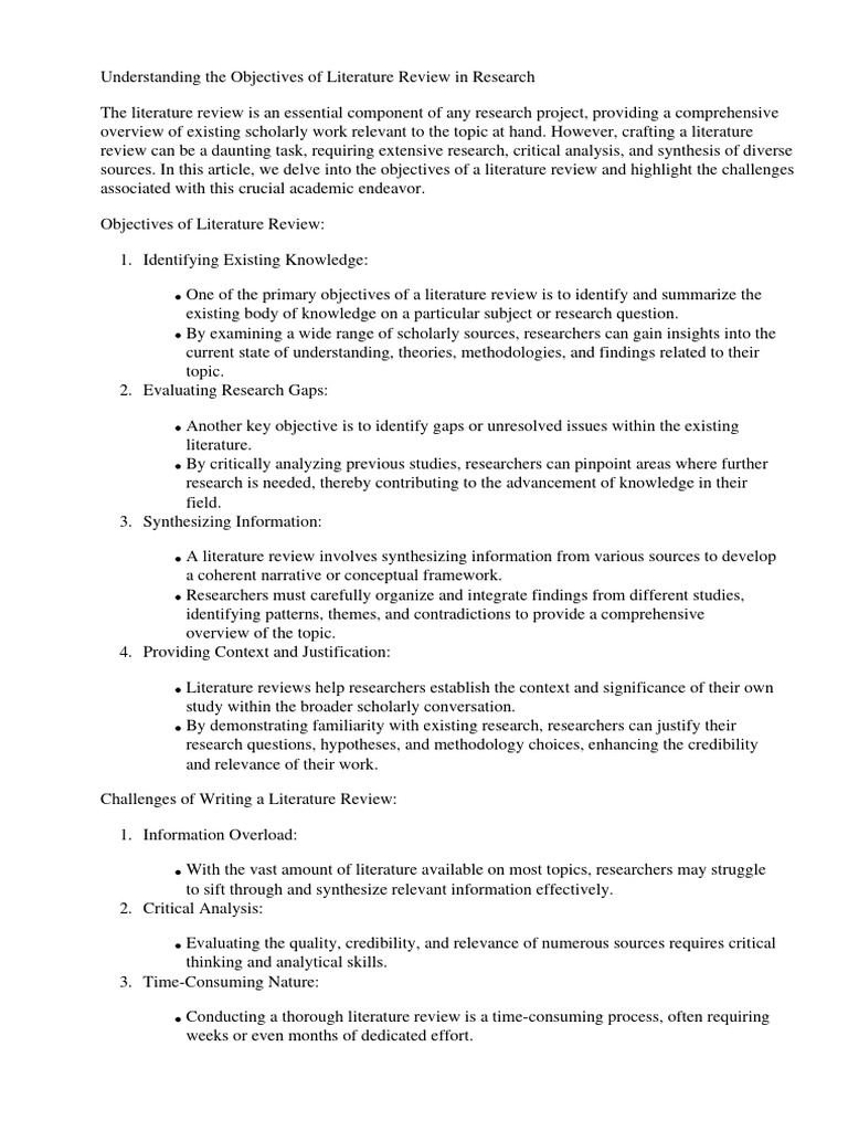 Objectives of Literature Review in Research | PDF | Literature Review ...