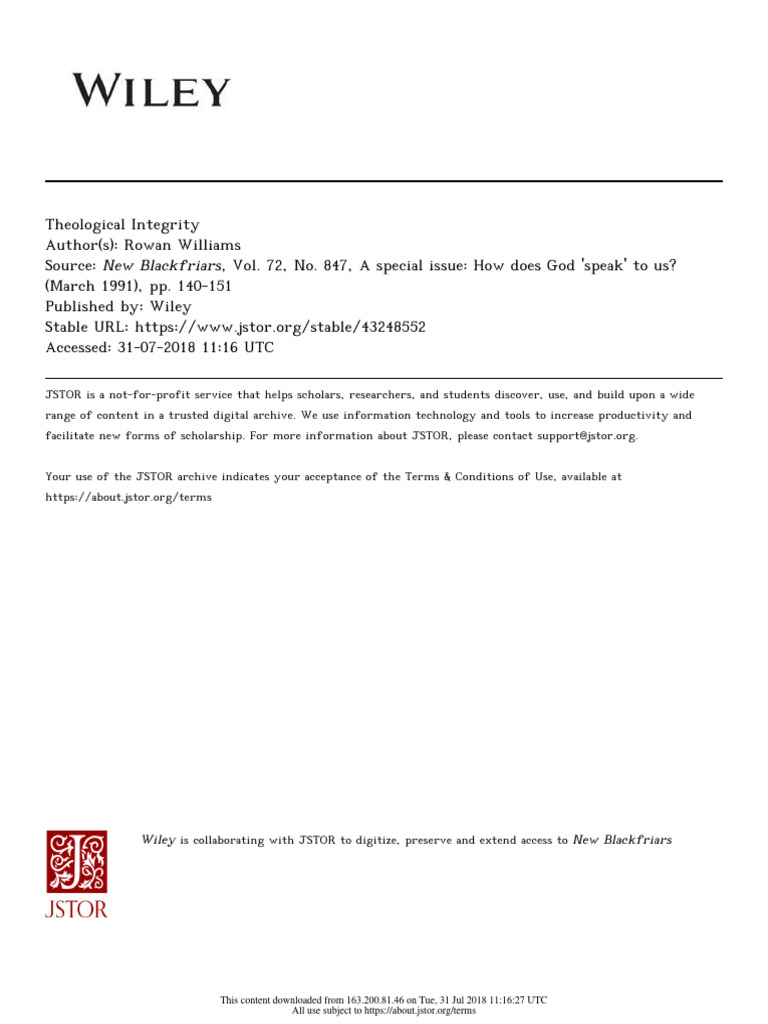 1991 - Williams - Theological Integrity | PDF | Theology | God