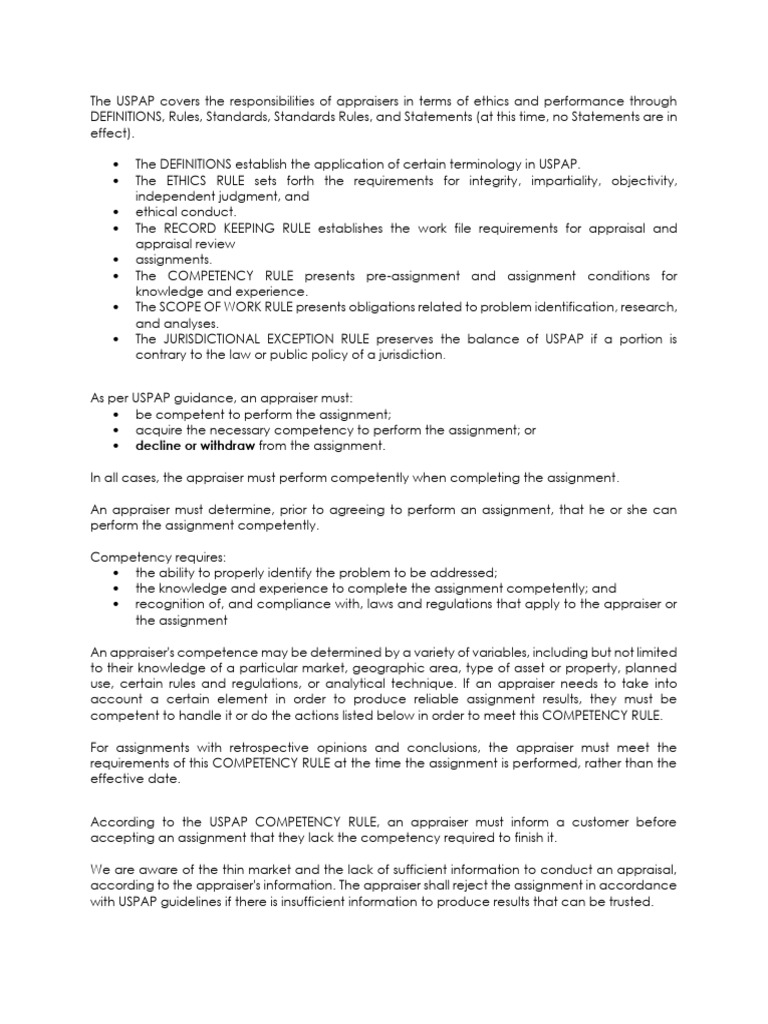 USPAP Decline Appraisal Guidance Memo | Download Free PDF | Real Estate Appraisal | Scope ...