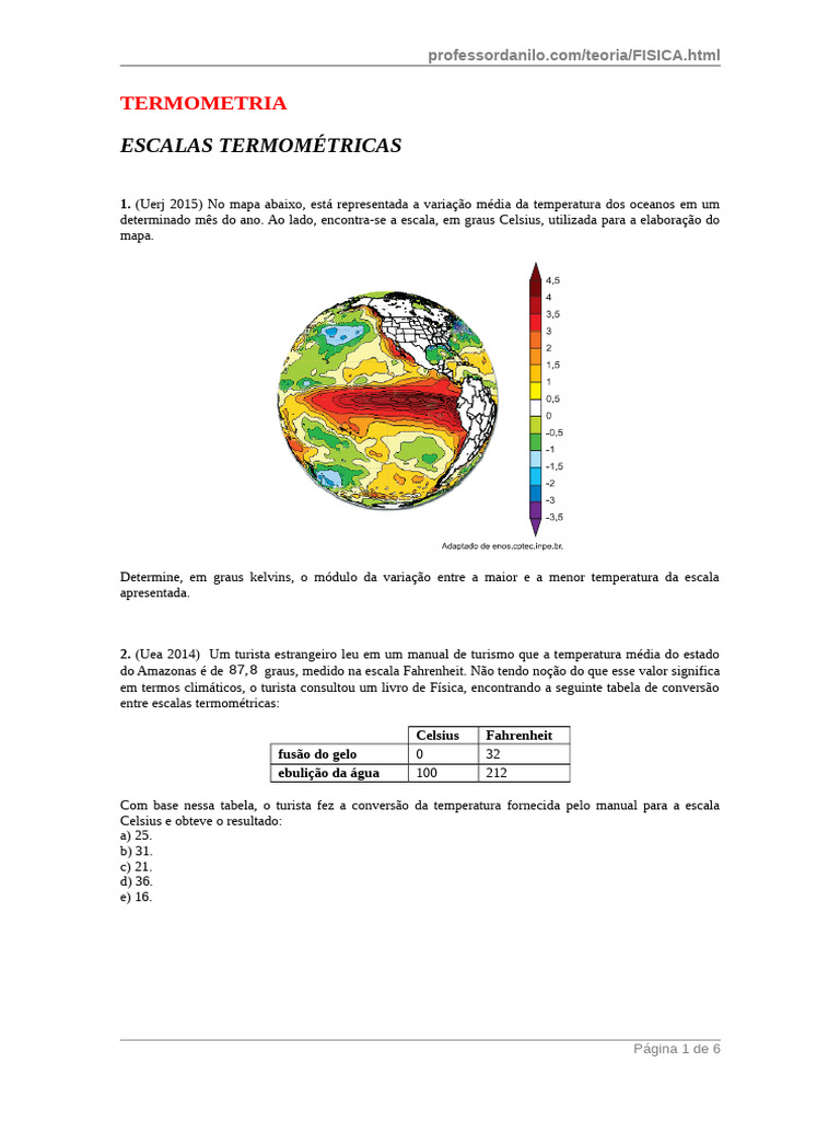 QUESTAO Termometria | Download grátis PDF | Celsius | Termômetro