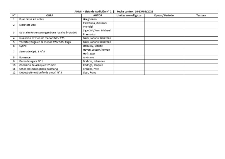 AHM I - Lista de audición N° 2 - 2022 I | PDF