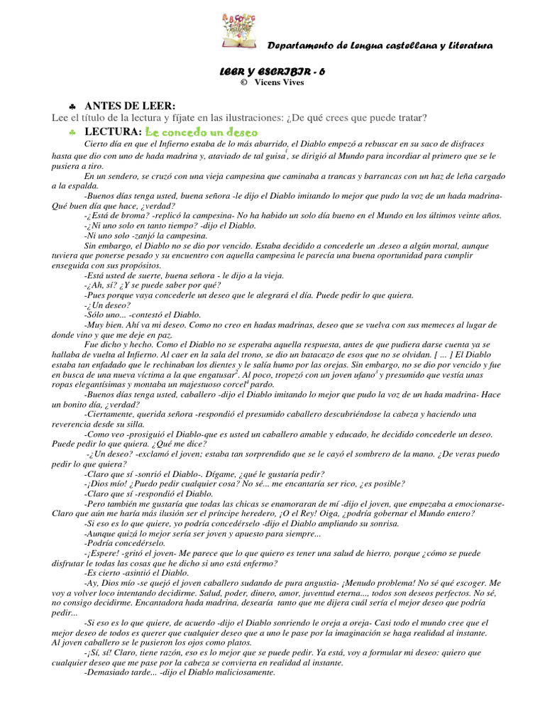 Lectura-y-8-Ejercicios-de-Comprension-Lectora-2-ESO-para-imprimir | PDF | Diablo