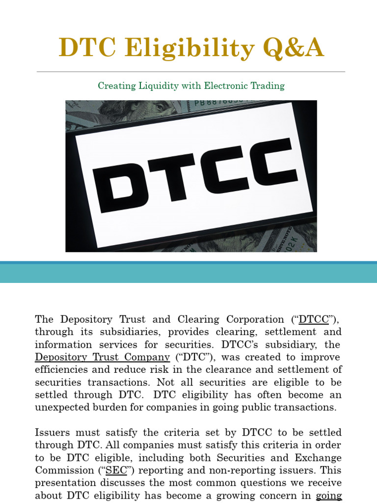 DTC Eligibility Q & A | PDF | Securities (Finance) | Corporations