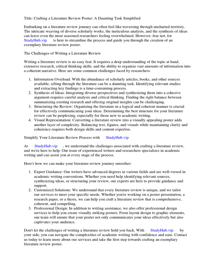 Example of Literature Review Poster | PDF | Systematic Review | Methodology