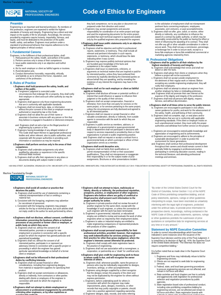 NSPE Code of Ethics for Engineers | PDF | Engineer | Employment