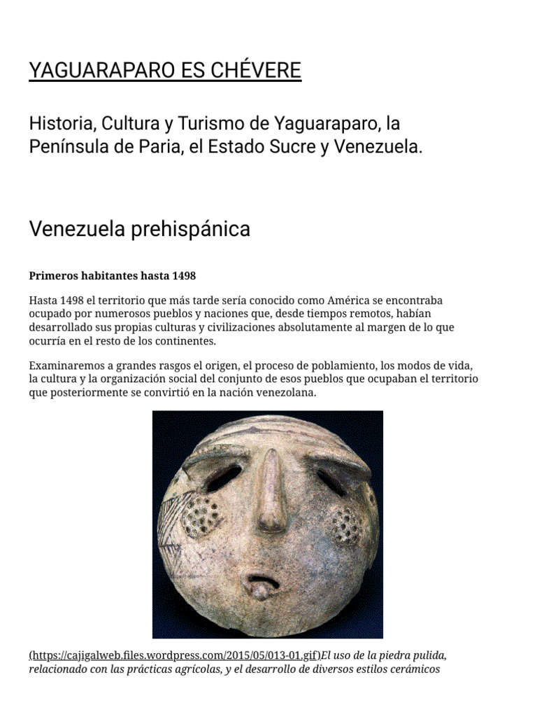 Venezuela Prehispánica - YAGUARAPARO ES CHÉVERE | PDF | Venezuela | Era ...