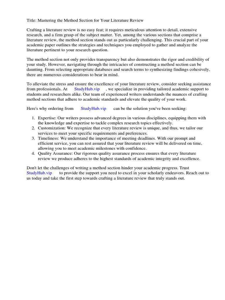 How To Write A Method Section For A Literature Review | PDF ...