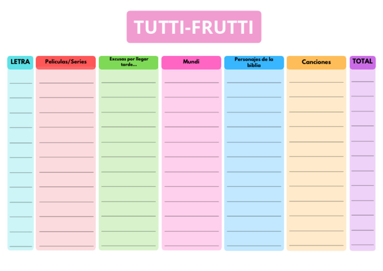 Stop Game (Tutti Frutti) Printable Worksheet | PDF