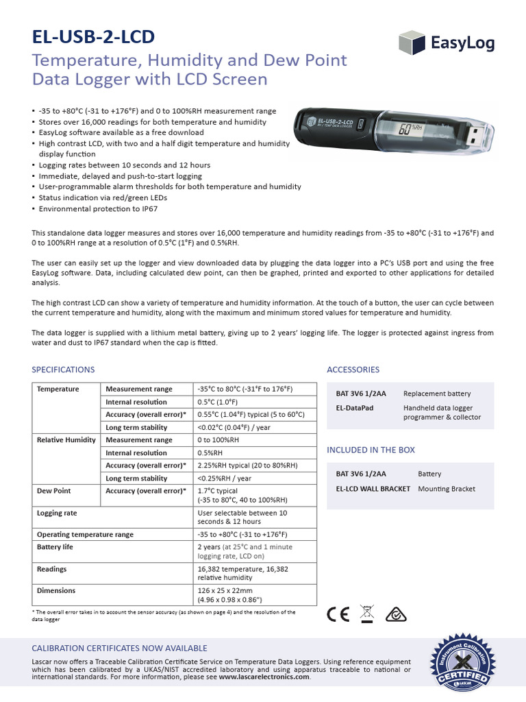 EL-USB-2-LCD | PDF | Humidity | Logging