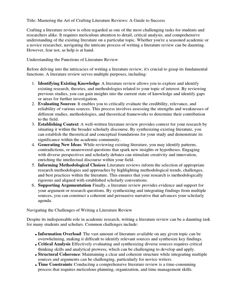 Functions of Literature Review PDF | PDF | Theory | Methodology