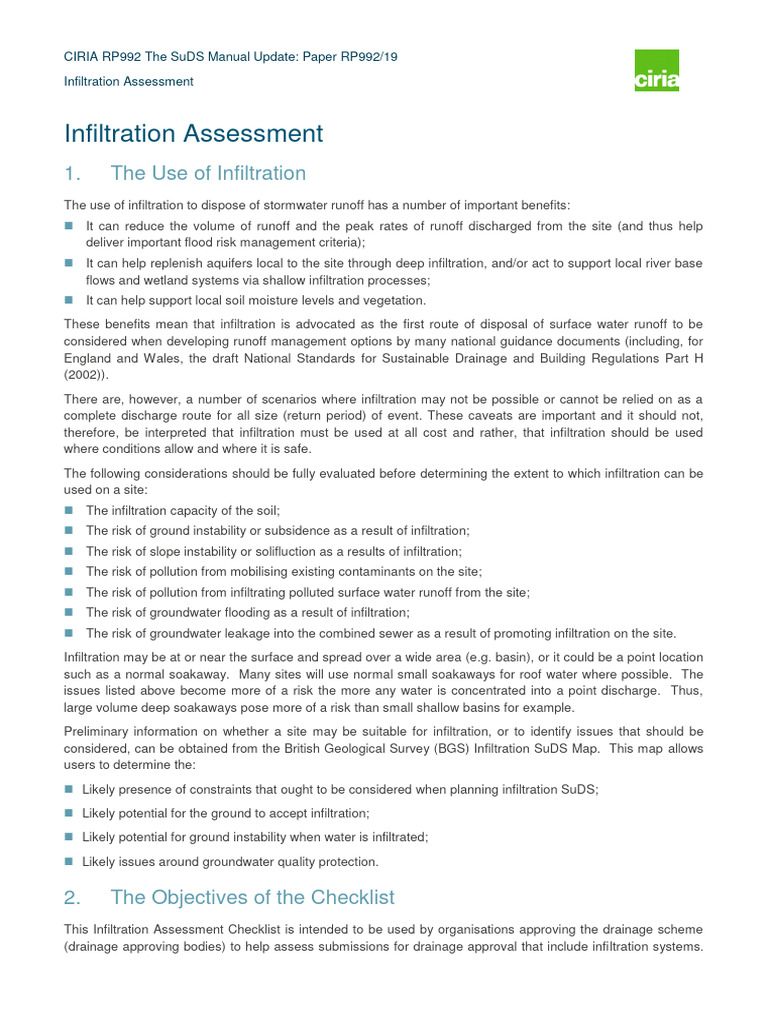 Paper Rp992 19 Infiltration Assessment Checklist | PDF | Surface Runoff ...