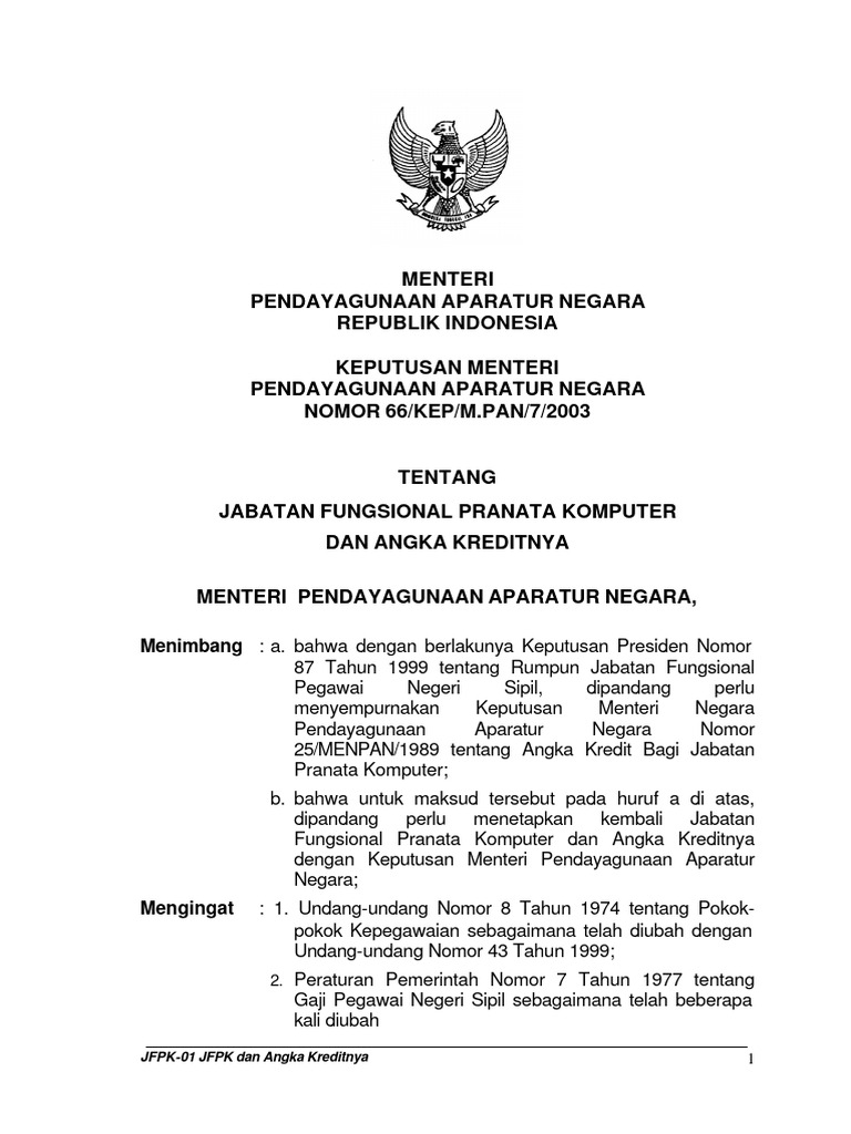 Jabatan Fungsional Pranata Komputer | PDF