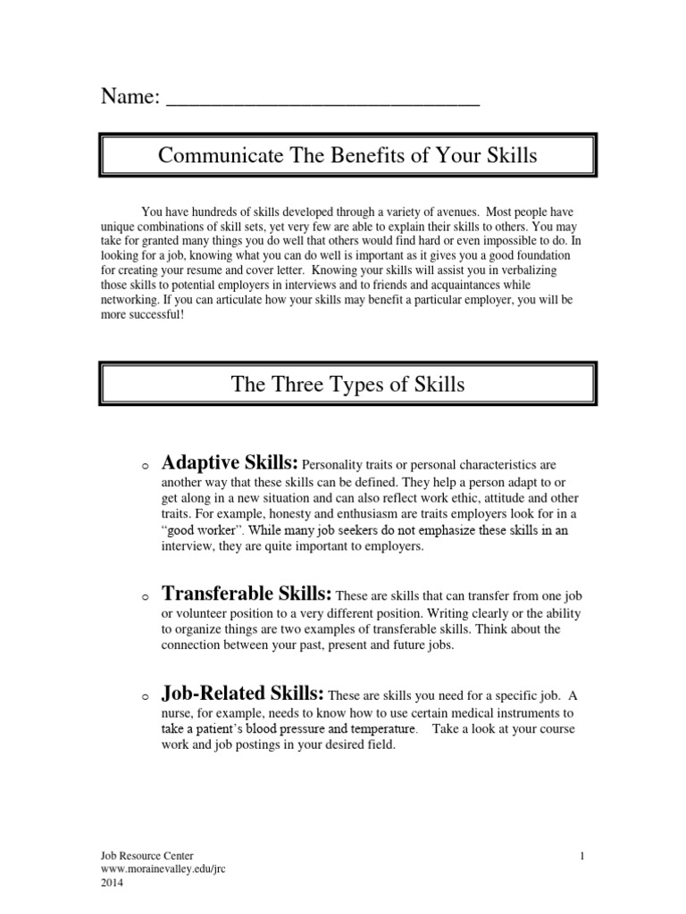 Identify Your Skills Worksheet | Download Free PDF | Skill | Creativity