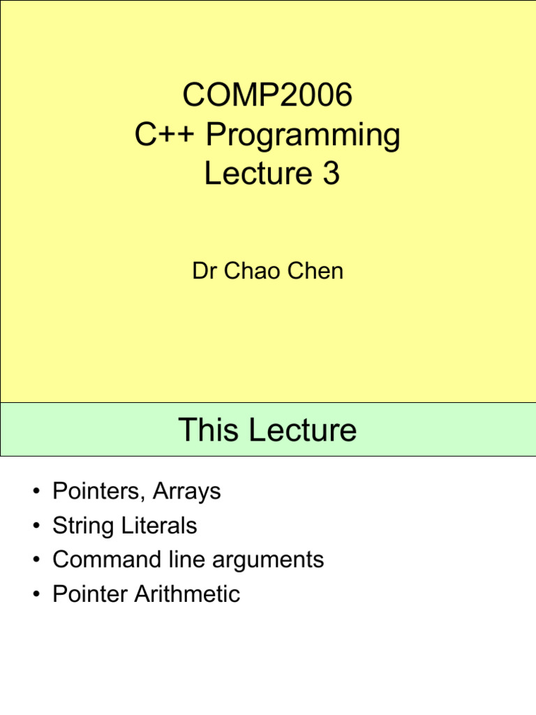 Comp2006 Lecture 3 Pointers And Pointer Arithmetic Pdf Pointer 5133