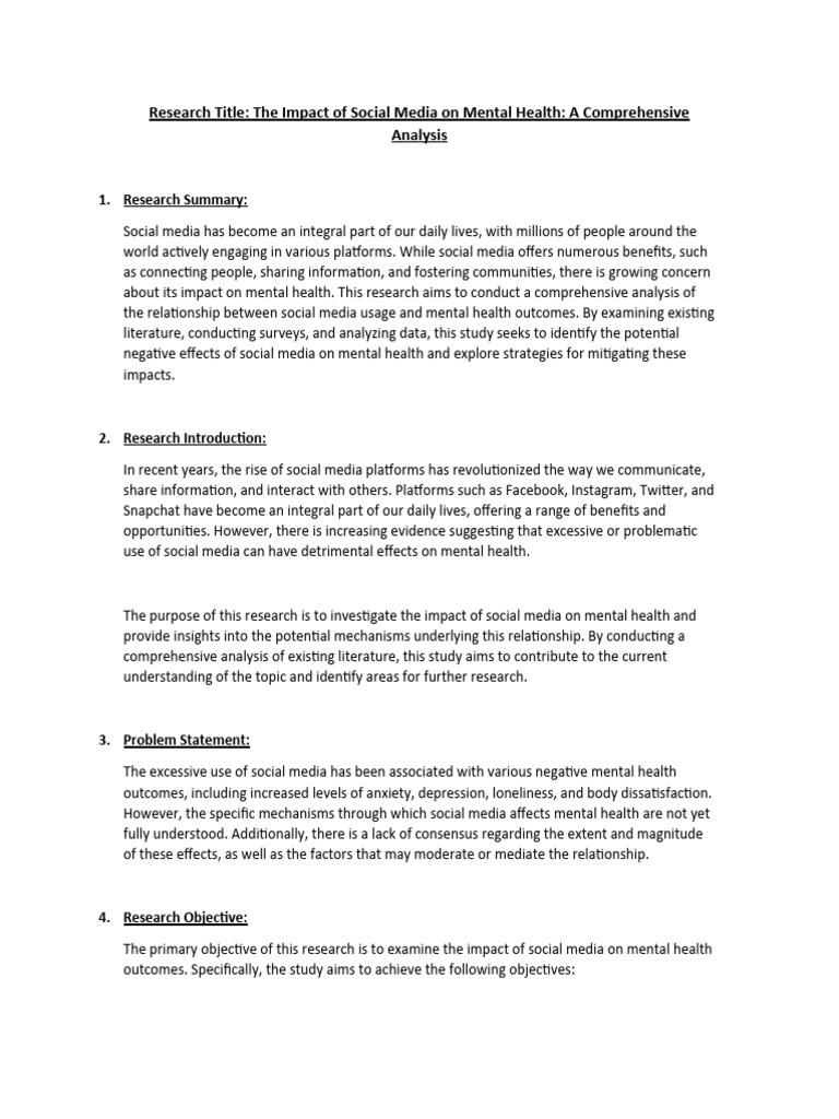 The Impact of Social Media on Mental Health A Comprehensive Analysis ...