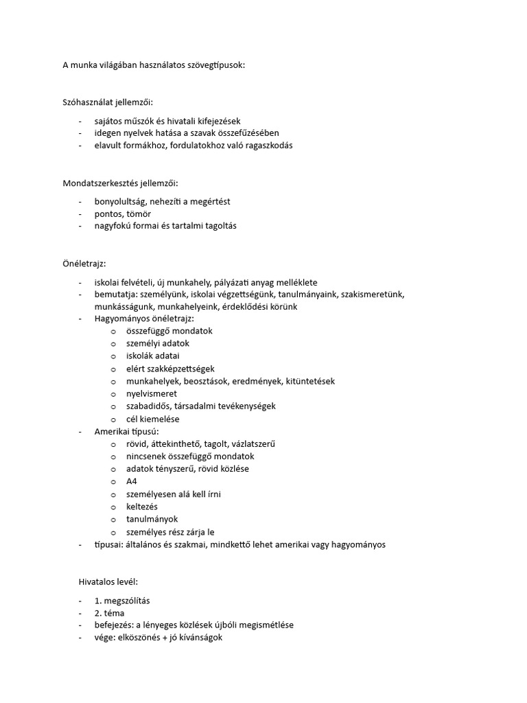 A Munka Világában Használatos Szövegtípusok | PDF