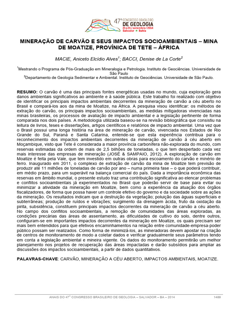 Impactos Socioambientais da Mineração em Moatize | PDF | Carvão | Mineração