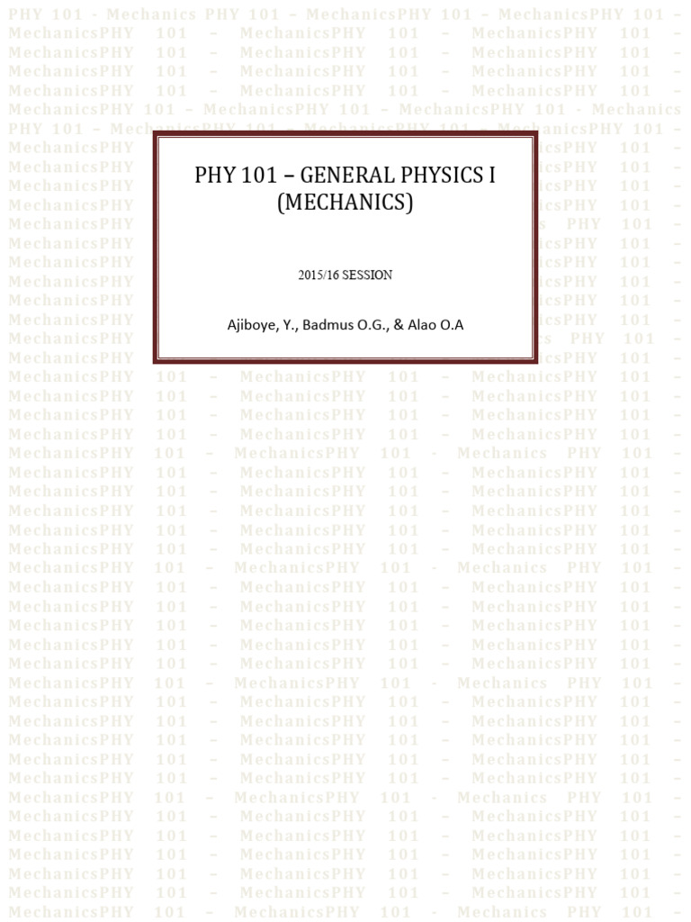 Phy 111 Note (Revised) - 2016-17 Session | PDF | Metrology | Quantity