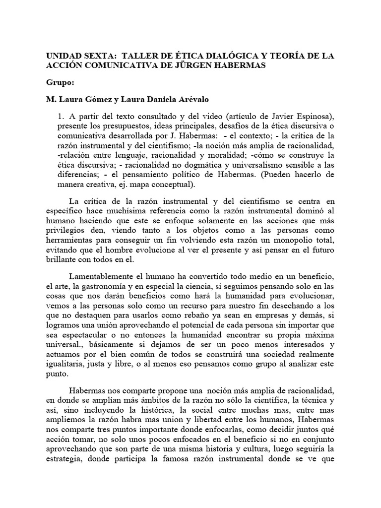 Taller de Ética Dialógica y Teoría de La Acción Comunicativa de Jürgen Habermas | PDF | Jürgen ...