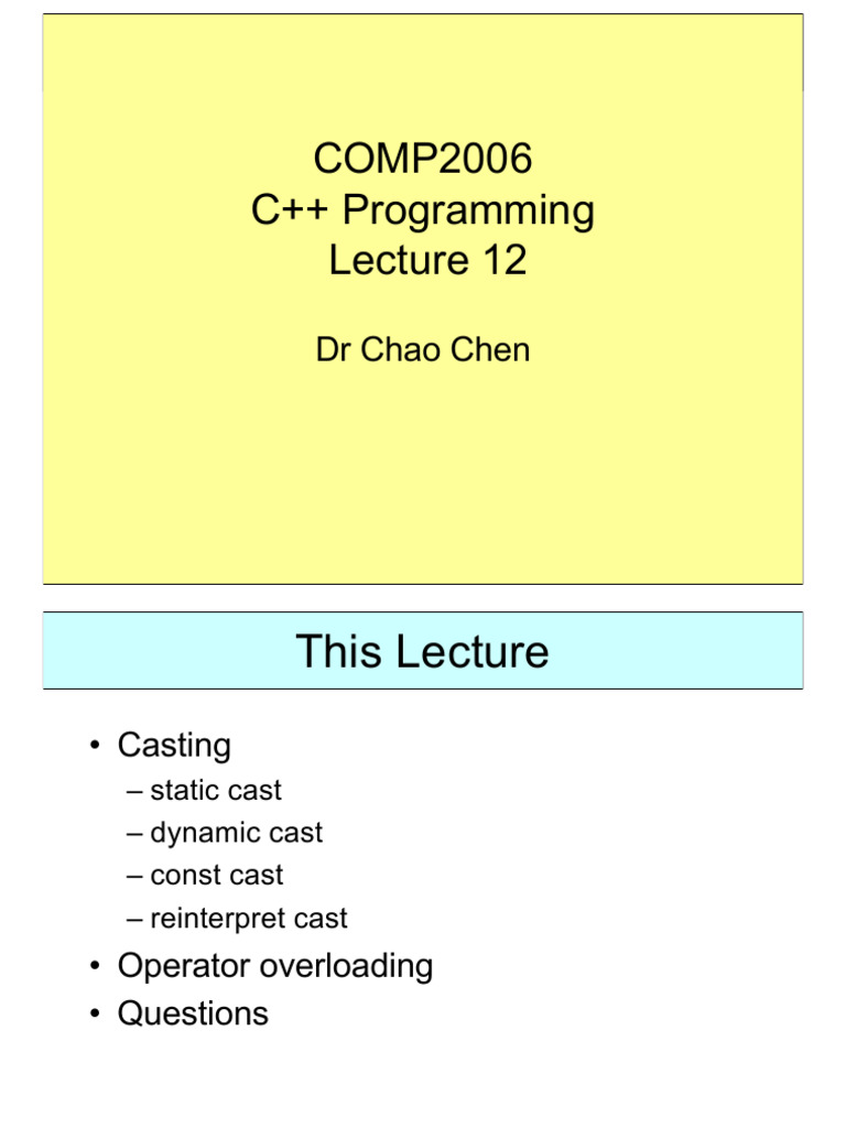 Comp2006 Lecture 12 Casting And Operator Overloading Pdf Pointer Computer Programming C