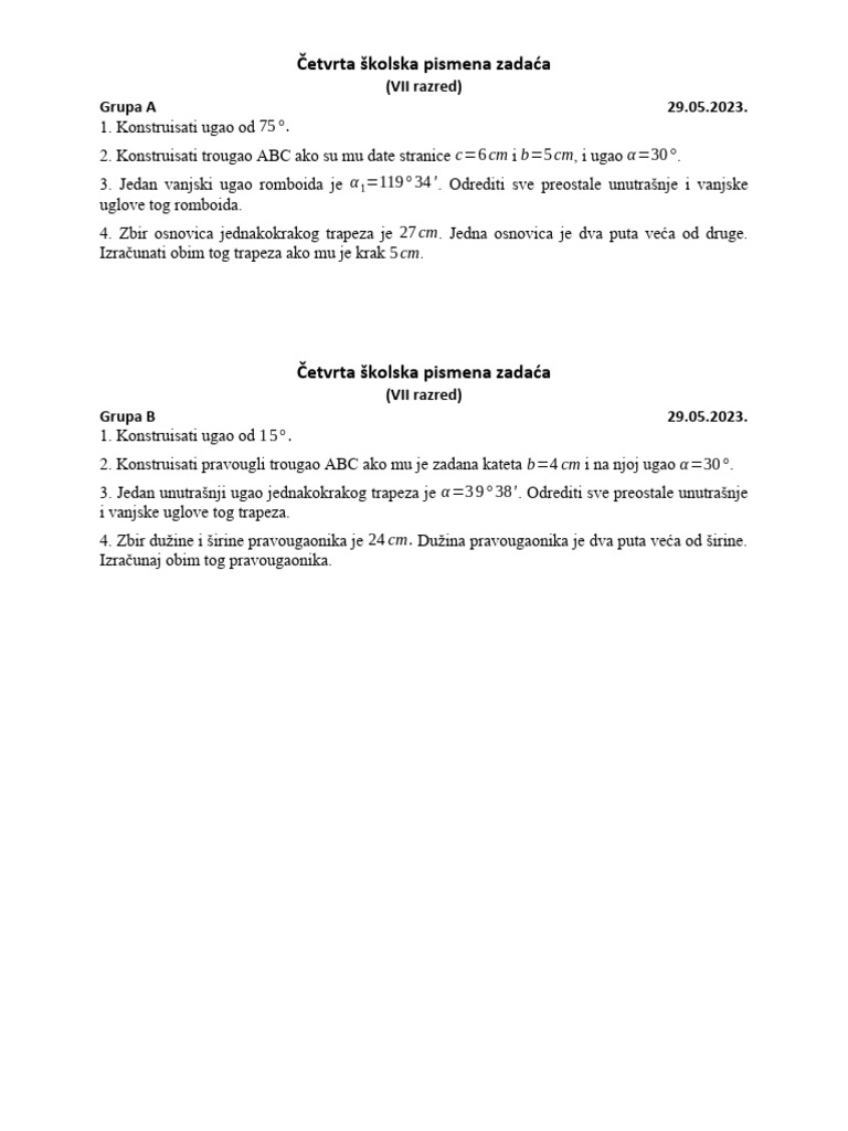 Cetvrta Skolska Pismena Zadaca VII | PDF