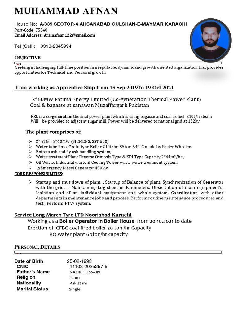 M_AFNAN CV-002 | PDF | Cogeneration | Power Station