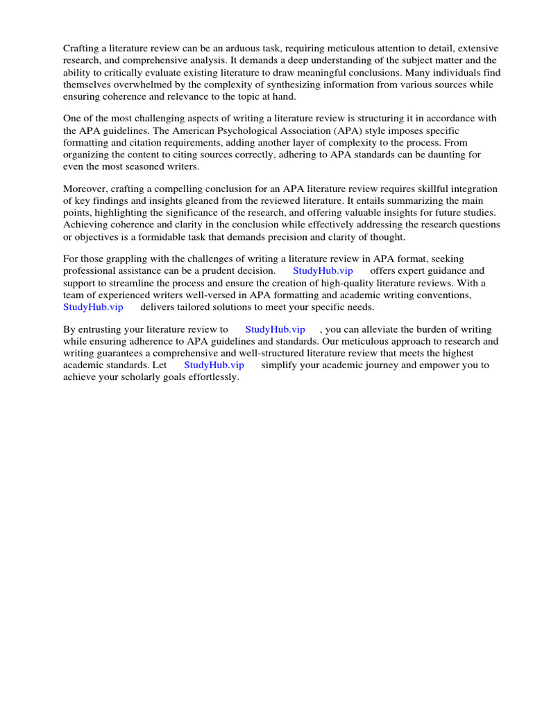 Apa Literature Review Conclusion Example | PDF | Essays | Apa Style Apa Literature Review Conclusion Example | PDF | Essays | Apa Style