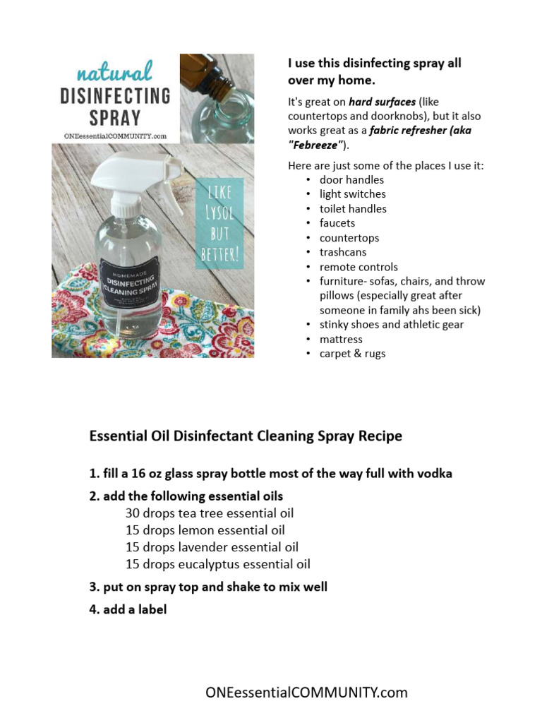Essential Oil Disinfectant Spray Recipe | PDF | Countertop | Essential Oil