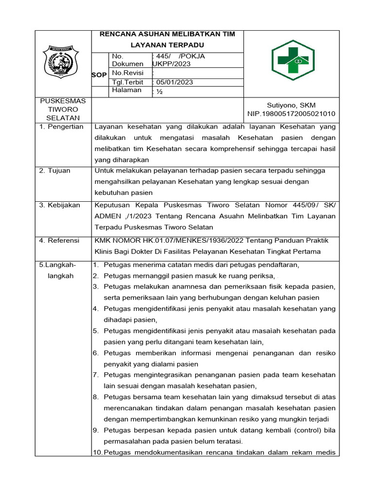 Rencana Asuhan Tim Layanan Terpadu | PDF | Kesehatan Holistik | Sains ...