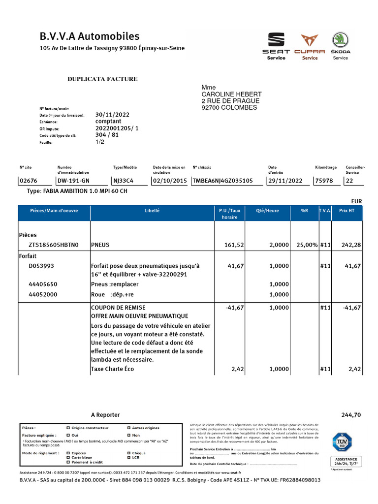 Facture Entretien - DW - 191 - GN | PDF