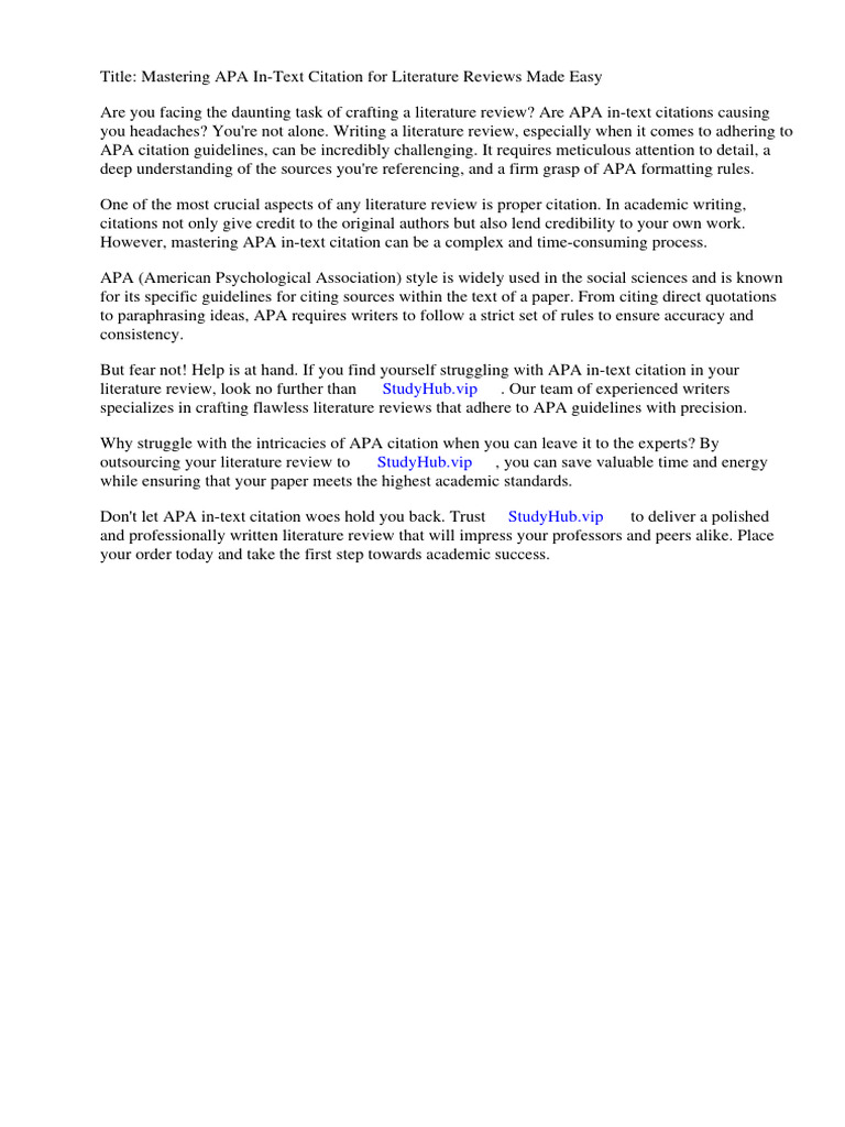 Apa in Text Citation Literature Review | PDF | Apa Style | Citation