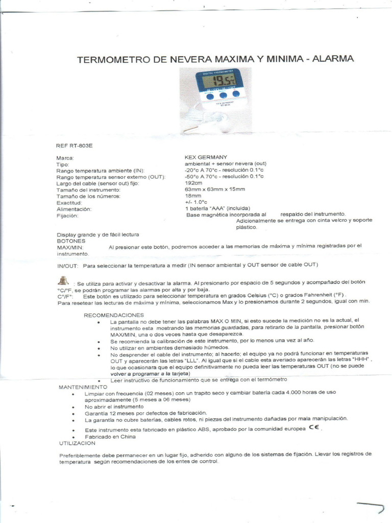 Termometro Min y Max Kex Germany | PDF