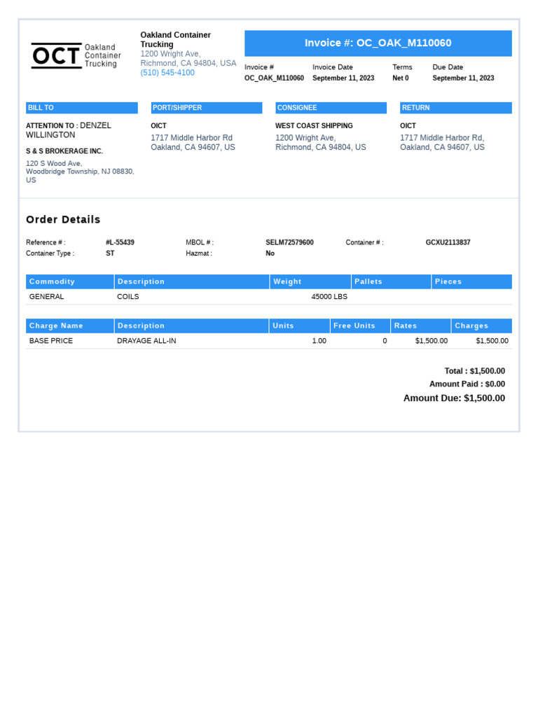 Load #Oc Oak m110060 -Invoice | PDF | Supply Chain Management