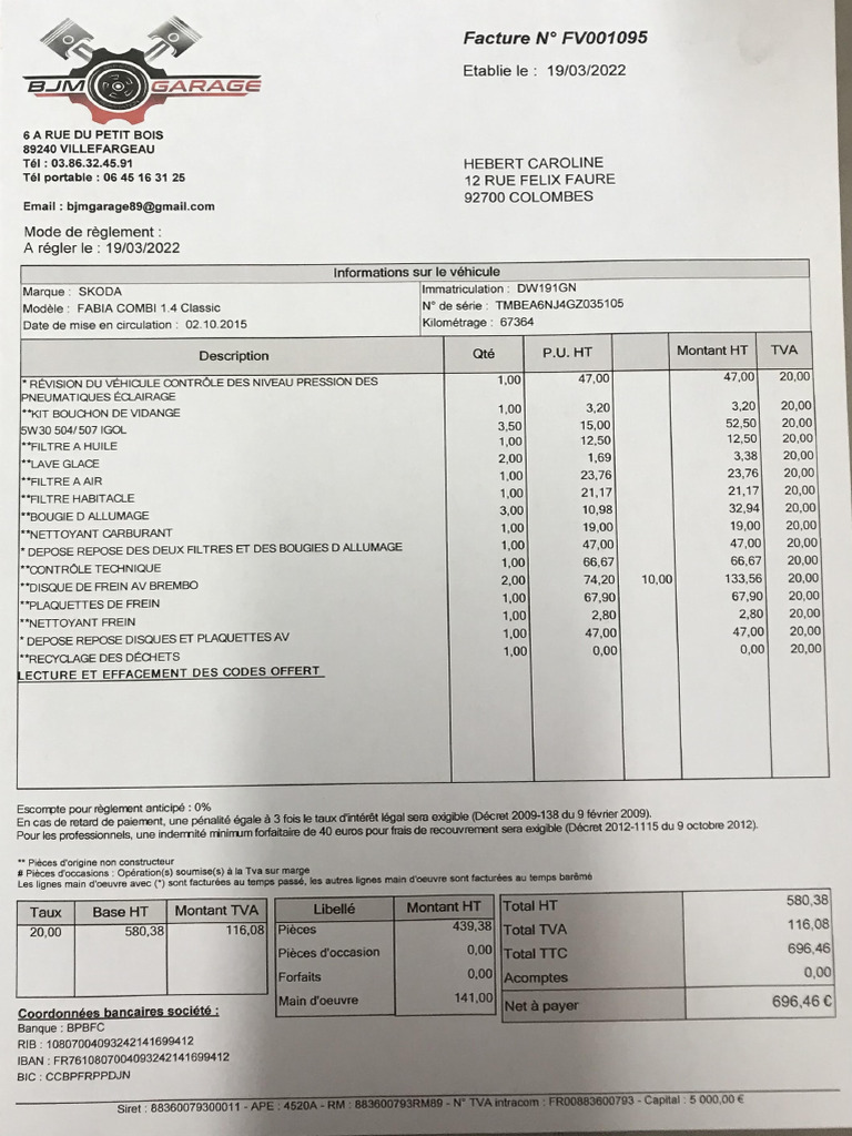 Facture Entretien - DW - 191 - GN | PDF