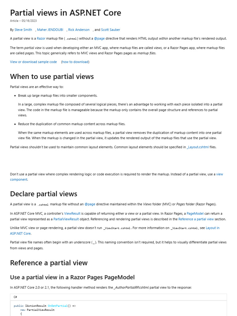 Partial Views in ASP - NET Core | PDF | Html | Markup Language