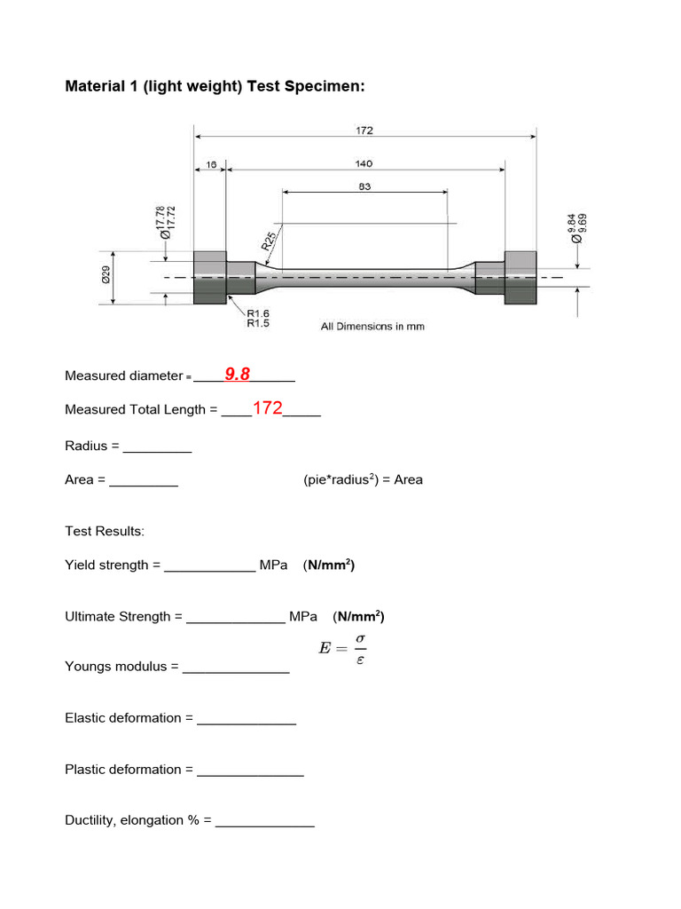 Civil Materials Lab 1 - Tensile Test Results 2024-S1 | PDF | Ultimate ...