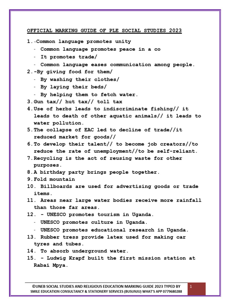 PLE 2023 Social Studies Marking Guide | PDF | Sacraments | Baptism