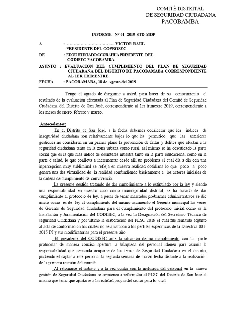 Informe Primer Trimestre San Jose - Codisec | PDF | Presupuesto