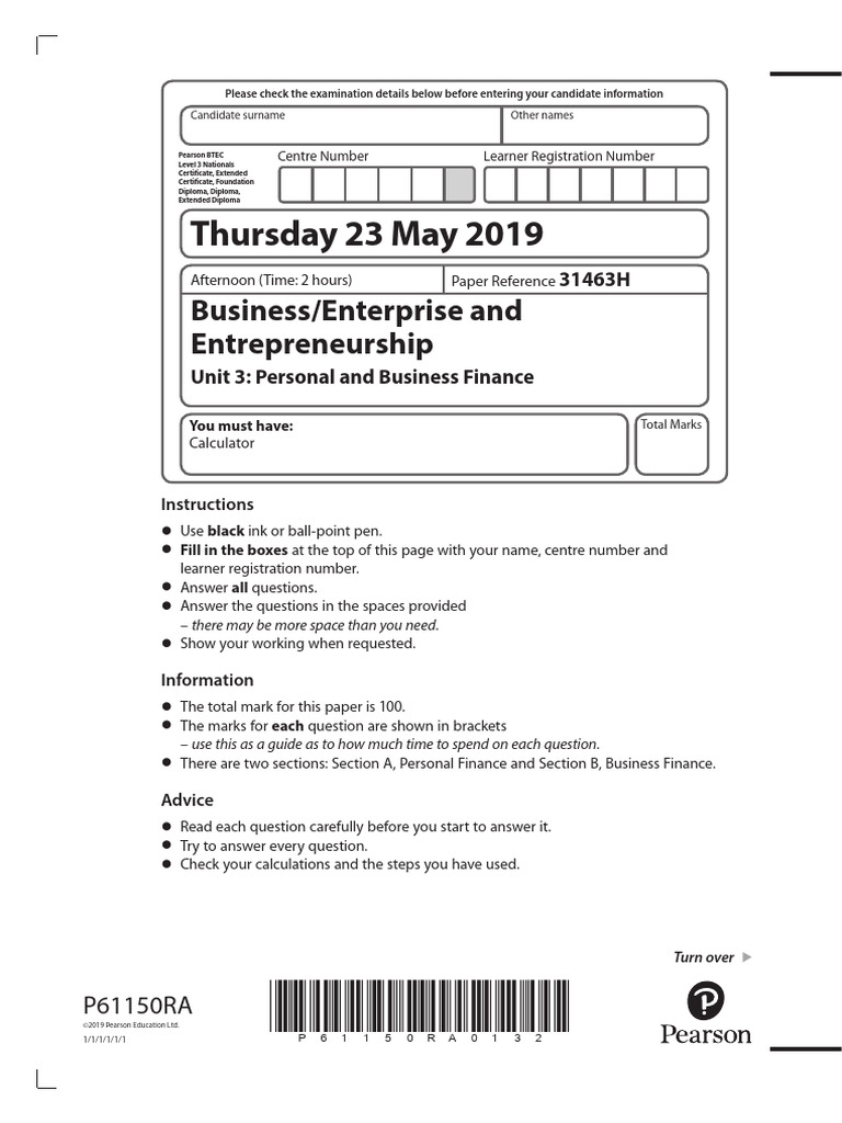 Personal and Business Finance Exam Paper | PDF | Retail | Business