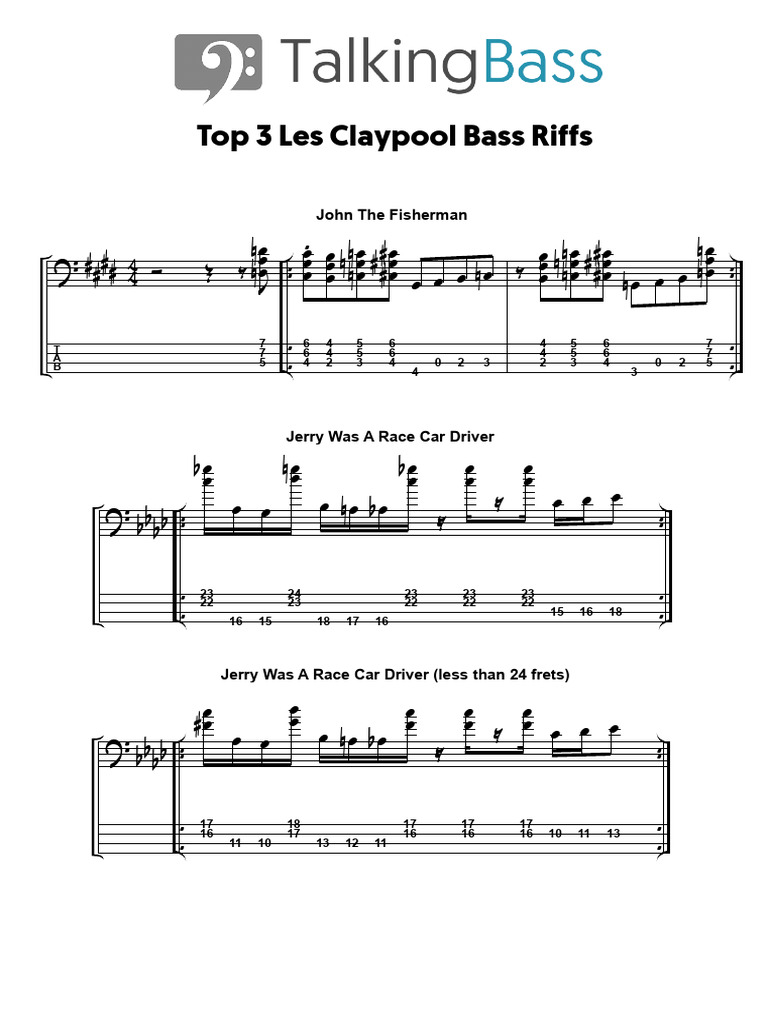 Les Claypool Top 3 Bass Riffs | PDF | American Musical Groups | Rock Music