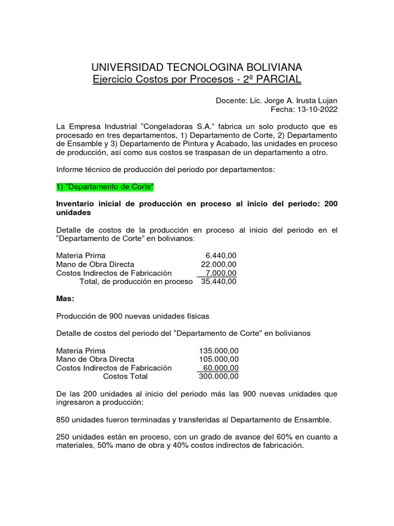 Tarea Costos Por Procesos | PDF | Economias