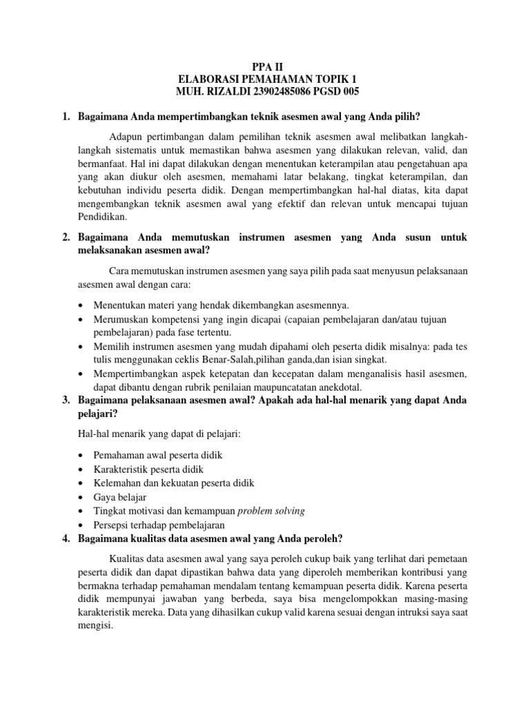 Elaborasi Pemahaman Muh. Rizaldi 239022485086 Topik 1 | PDF | Karier & Perkembangan