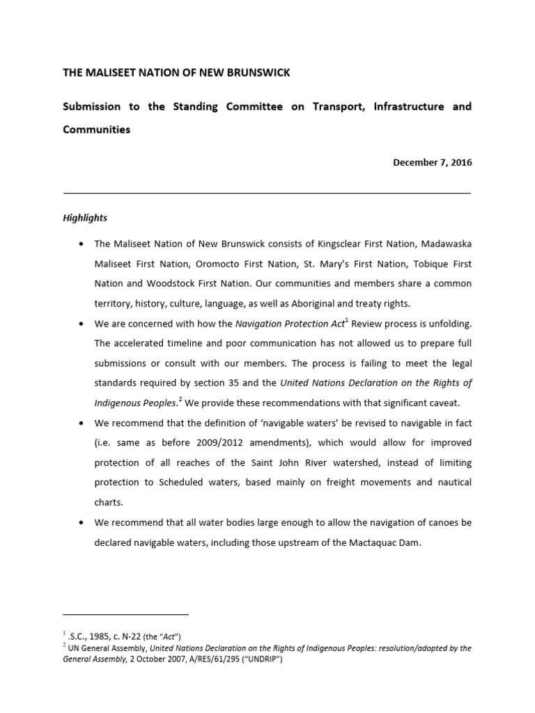 Maliseet Nation's Navigation Act Recommendations | PDF | Navigability ...