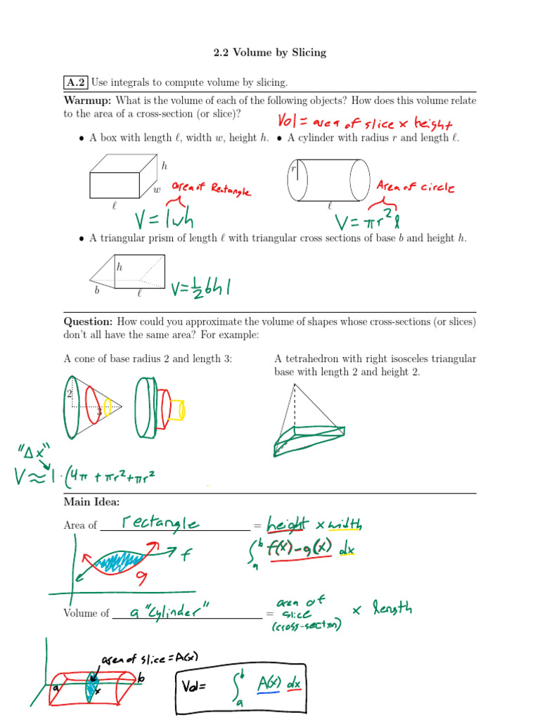 A.2 Volume by Slicing Calc 2 | PDF
