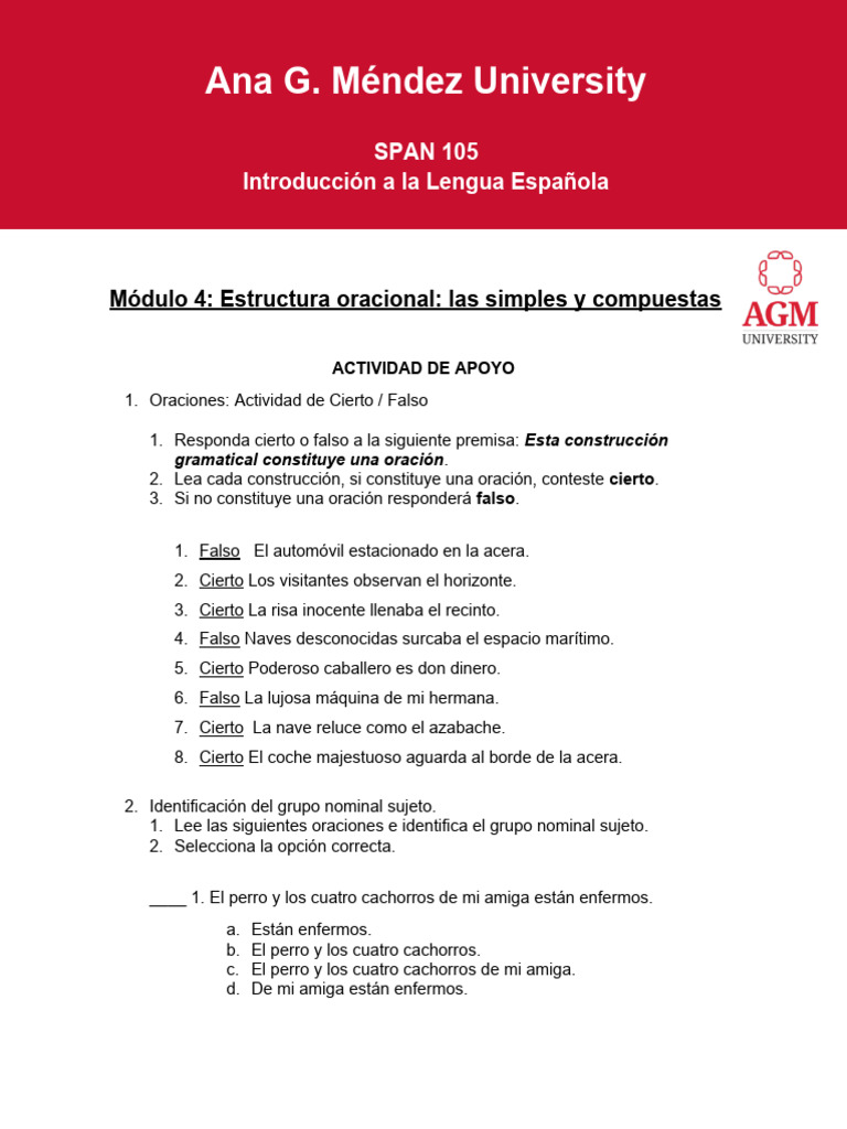 SPAN105 M4 Tarea4-1 | PDF | Verbo | Predicado (Gramática)