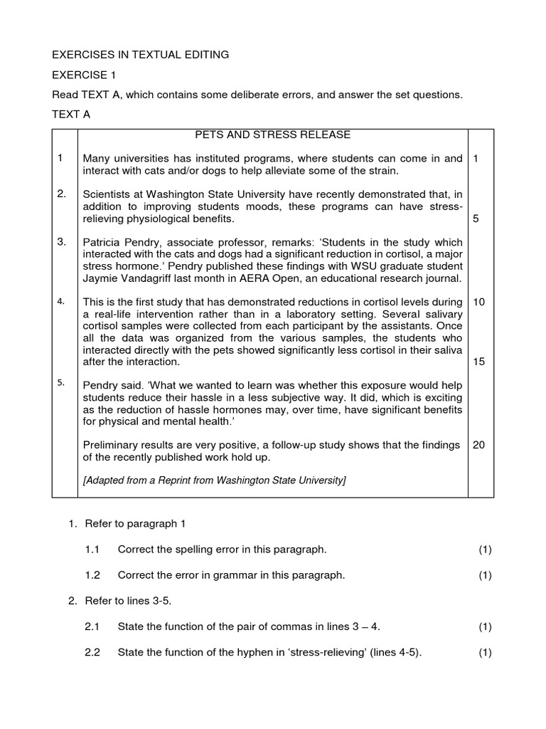 Exercise 1 in Textual Editing | PDF | Stress (Biology) | Linguistics