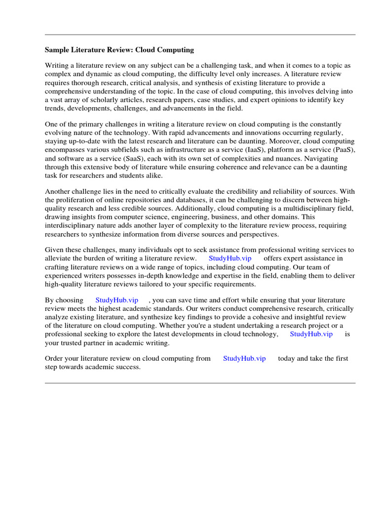 Sample Literature Review Cloud Computing | PDF | Cloud Computing | Big Data Sample Literature Review Cloud Computing | PDF | Cloud Computing | Big Data